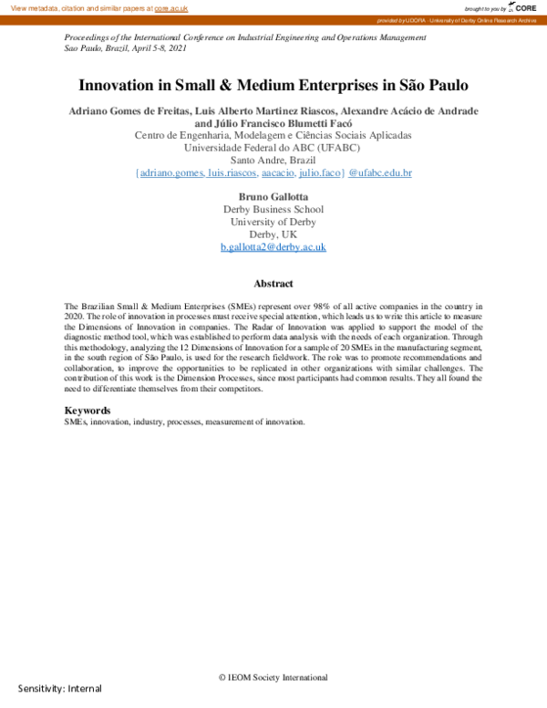 (PDF) Innovation in Small & Medium Enterprises in São Paulo