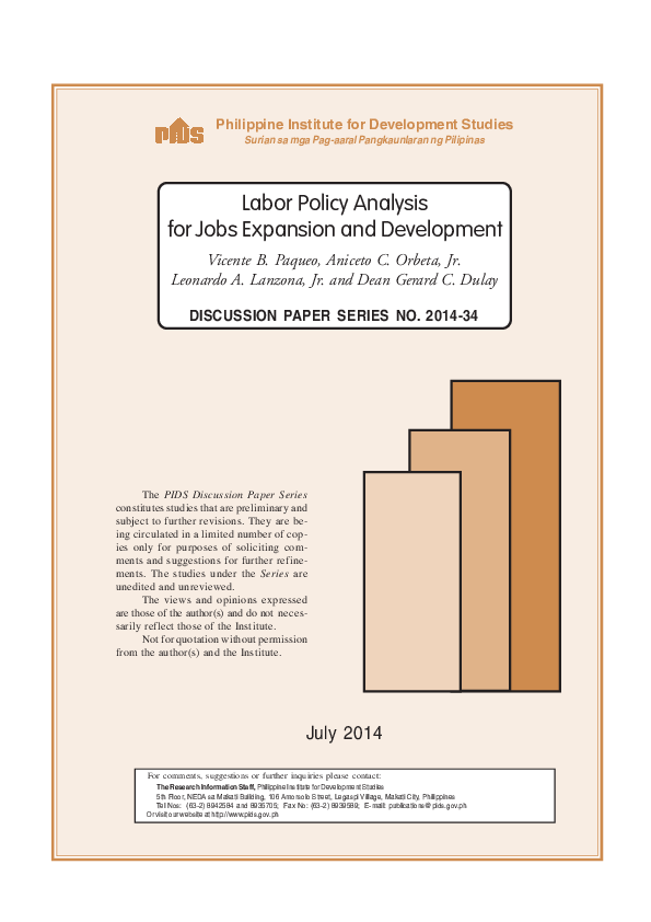 (PDF) Labor Policy Analysis for Jobs Expansion and Development