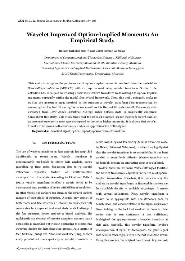 (PDF) Wavelet improved option-implied moments: an empirical study
