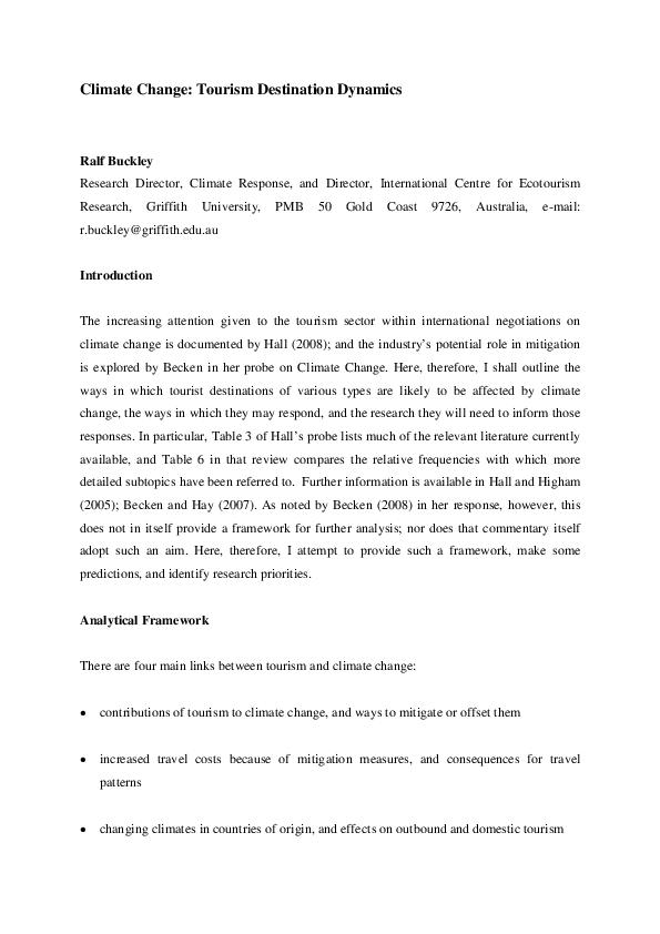 (PDF) Climate Change: Tourism Destination Dynamics