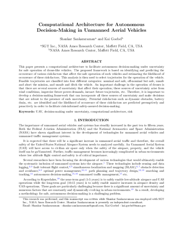 Pdf Computational Architecture For Autonomous Decision Making In