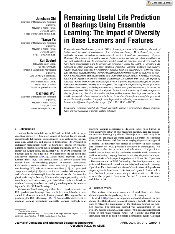 (PDF) Remaining Useful Life Prediction of Bearings Using Ensemble ...