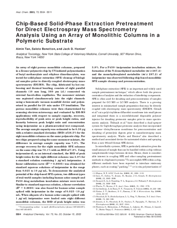 (PDF) Chip-Based Solid-Phase Extraction Pretreatment for Direct Electrospray Mass Spectrometry ...