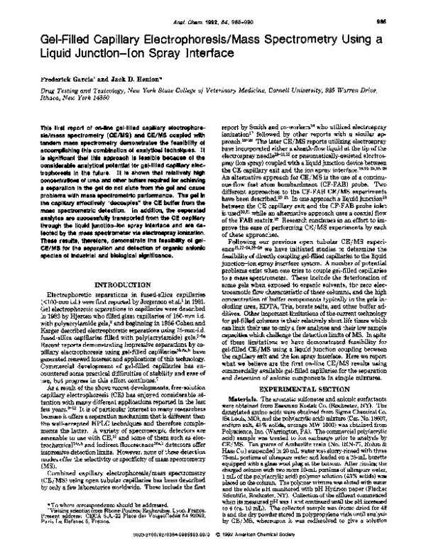 (PDF) Gel-filled capillary electrophoresis/mass spectrometry using a ...