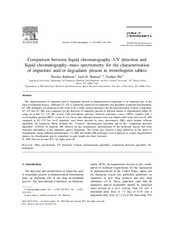 (PDF) Comparison between liquid chromatography–UV detection and liquid ...