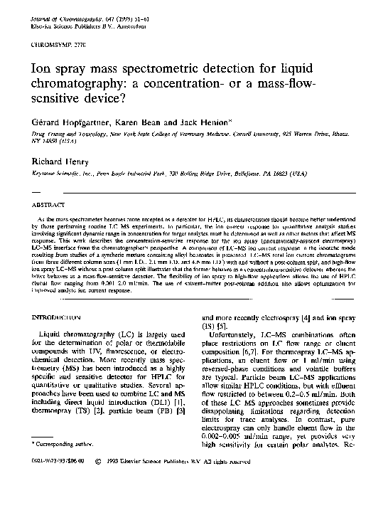 (PDF) Ion spray mass spectrometric detection for liquid chromatography ...