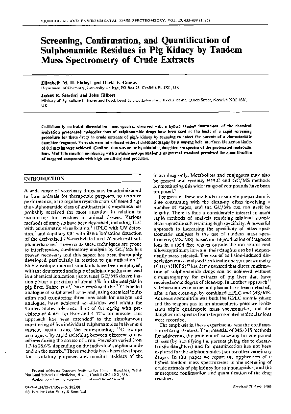 (PDF) Screening, confirmation, and quantification of sulphonamide ...