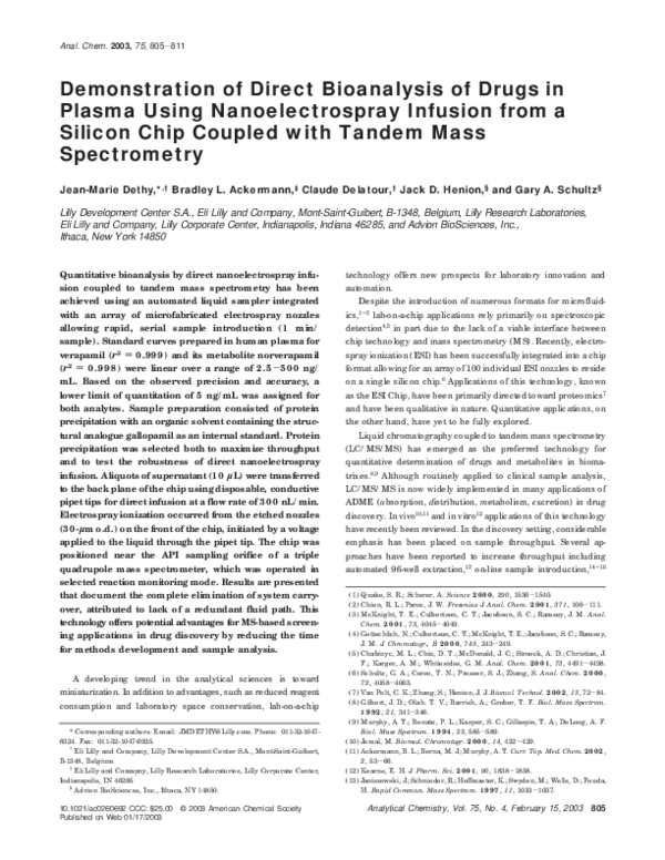 (PDF) Demonstration of Direct Bioanalysis of Drugs in Plasma Using ...