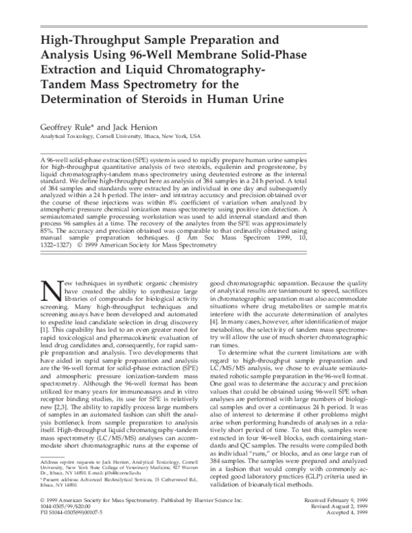(PDF) High-throughput sample preparation and analysis using 96-well membrane solid-phase ...