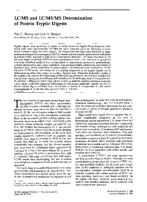 (PDF) LC/MS and LC/MS/MS determination of protein tryptic digests