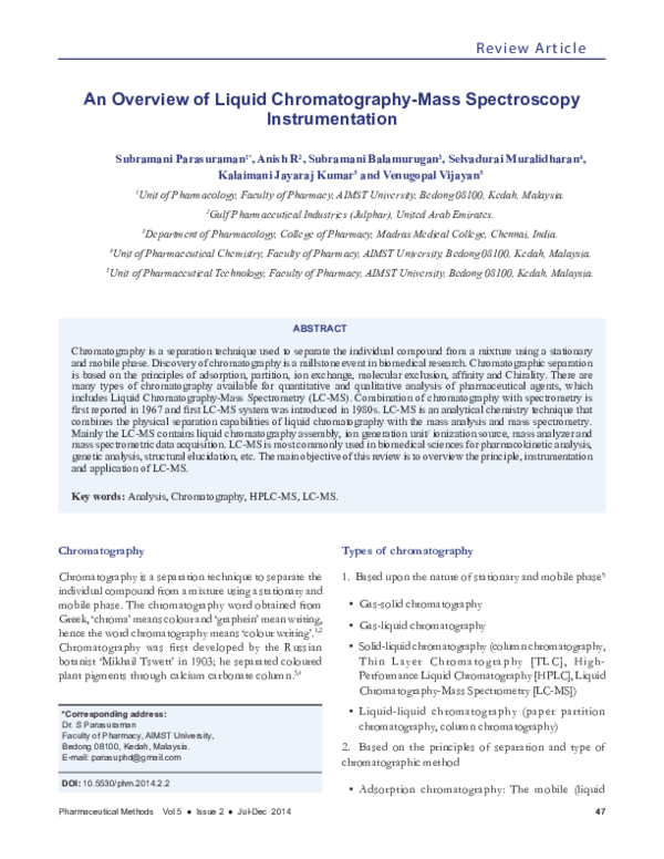 (PDF) Instrumentation and Applications of Micro-Liquid Chromatography ...