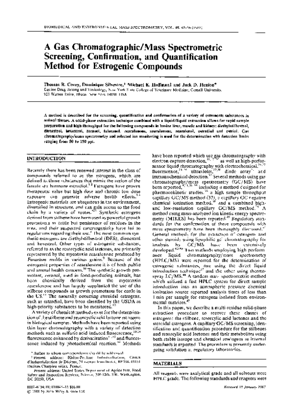 Pdf A Gas Chromatographic Mass Spectrometric Screening Confirmation