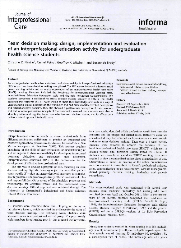 (PDF) Team decision making: design, implementation and evaluation of an ...