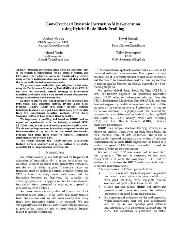 (PDF) Low-Overhead Dynamic Instruction Mix Generation Using Hybrid ...