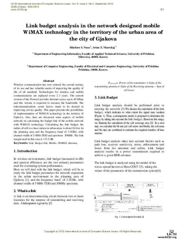 (PDF) Link budget analysis in the network designed mobile WiMAX technology in the territory of ...