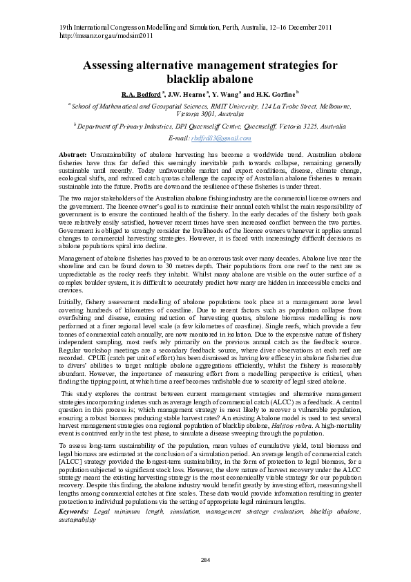 (PDF) Assessing alternative management strategies for blacklip abalone