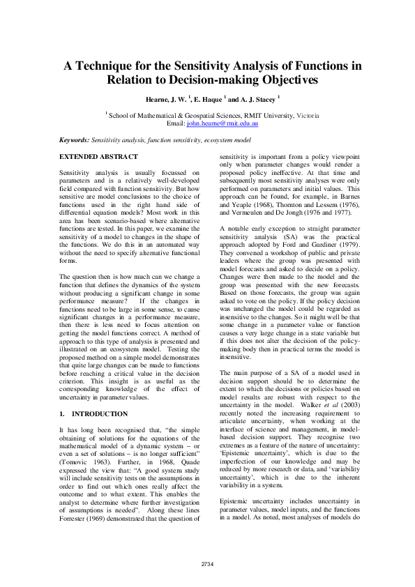 (PDF) A technique for the sensitivity analysis of functions in relation ...