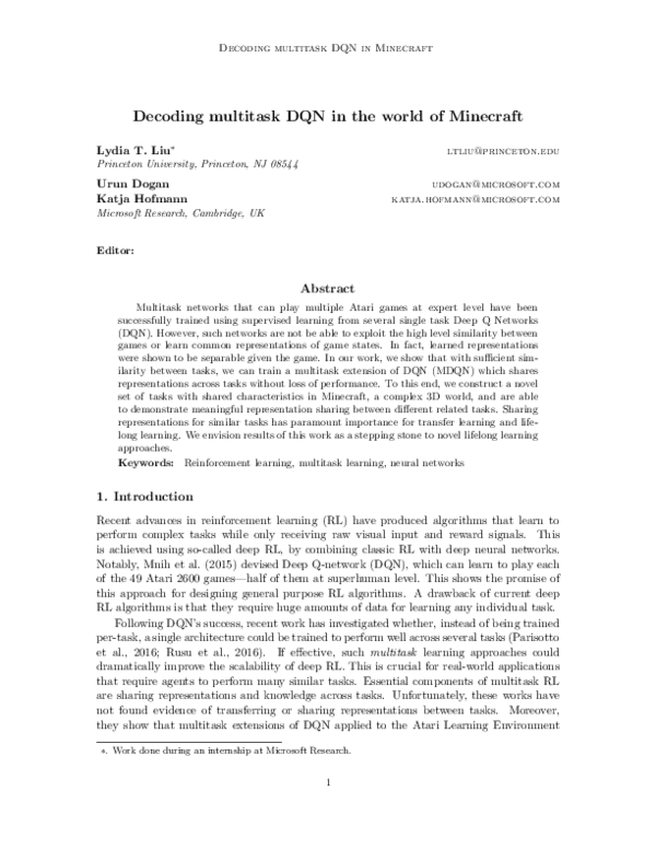 (PDF) Decoding multitask DQN in the world of Minecraft