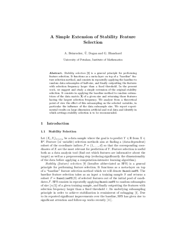 (PDF) A Simple Extension of Stability Feature Selection