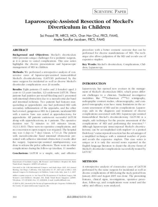 (PDF) Laparoscopic-assisted resection of Meckel's diverticulum in ...
