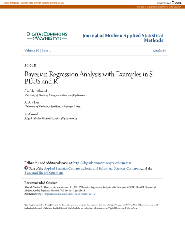 (PDF) Bayesian Regression Analysis with Examples in S-PLUS and R