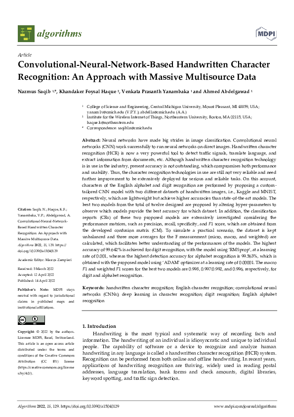 Pdf Convolutional Neural Network Based Handwritten Character