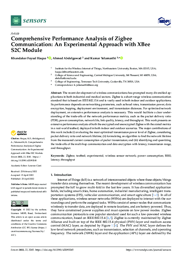 Pdf Comprehensive Performance Analysis Of Zigbee Communication An Experimental Approach With