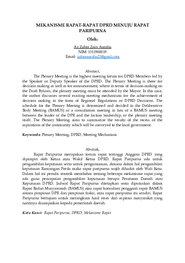 (DOC) MEKANISME RAPAT-RAPAT DPRD MENUJU RAPAT PARIPURNA