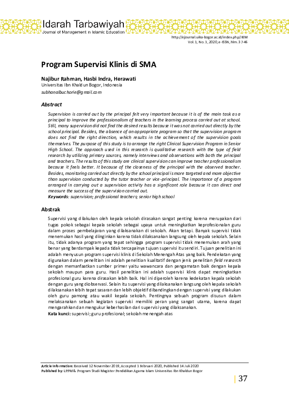 (PDF) Program Supervisi Klinis di SMA
