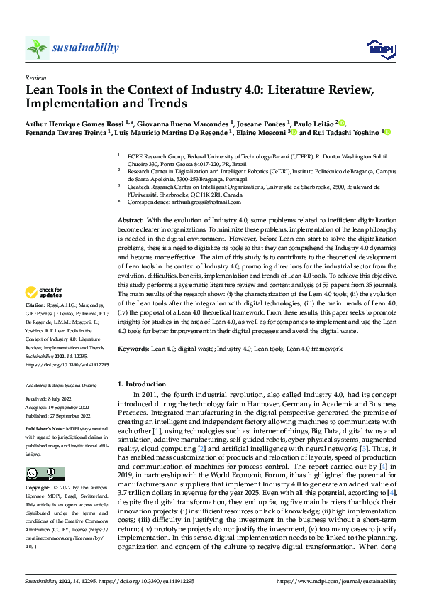 (PDF) Lean Tools in the Context of Industry 4.0: Literature Review, Implementation and Trends