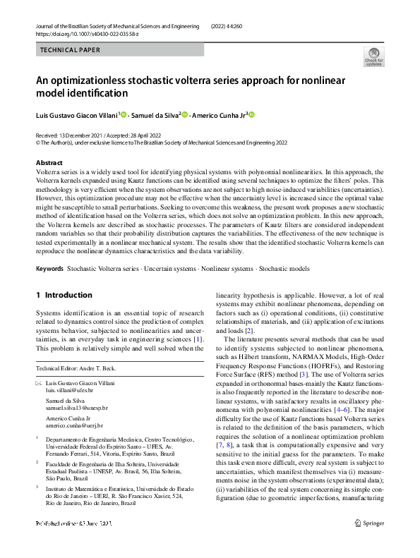 (PDF) An optimizationless stochastic volterra series approach for nonlinear model identification
