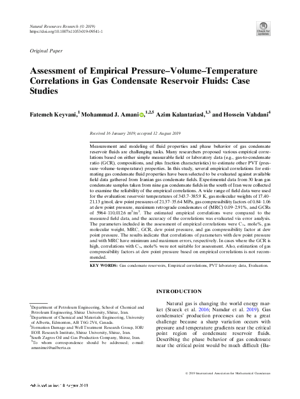 (PDF) Assessment of Empirical Pressure–Volume–Temperature Correlations ...