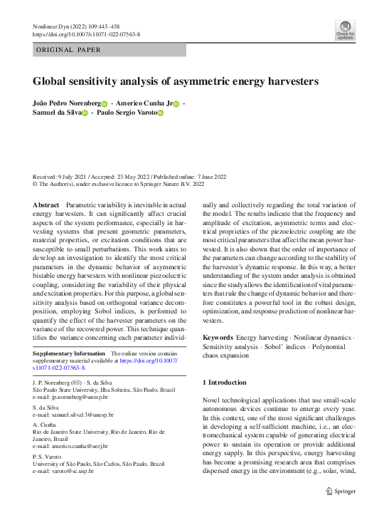 (PDF) Global sensitivity analysis of asymmetric energy harvesters
