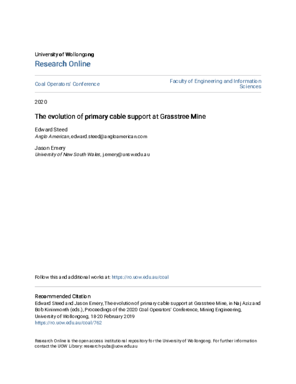 (PDF) The evolution of primary cable support at Grasstree Mine