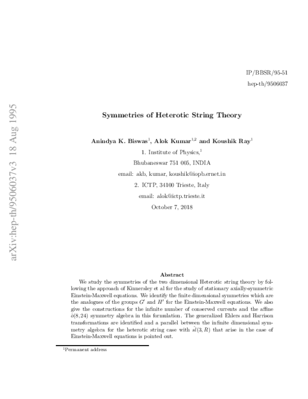 (PDF) Symmetries of heterotic string theory