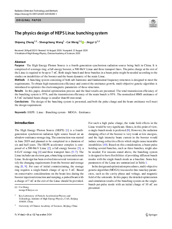 (PDF) The physics design of HEPS Linac bunching system