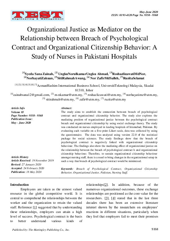 (PDF) Organizational Justice as Mediator on the Relationship between Breach of Psychological ...