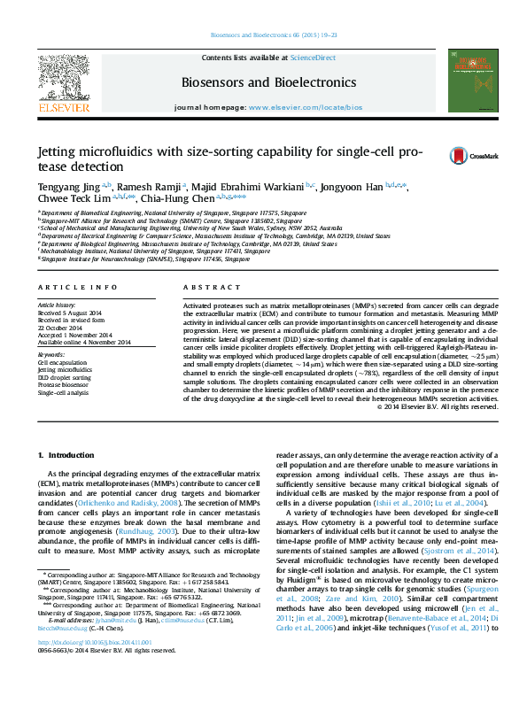 (PDF) Jetting microfluidics with size-sorting capability for single-cell protease detection
