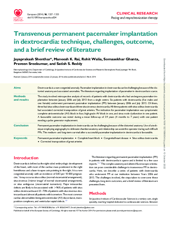 (PDF) Transvenous permanent pacemaker implantation in dextrocardia ...