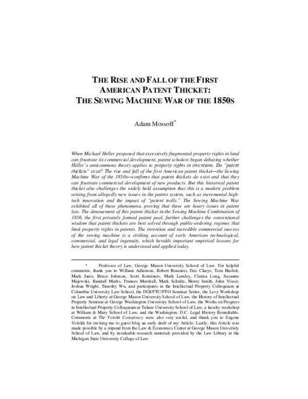 (PDF) The Rise and Fall of the First American Patent Thicket: The ...