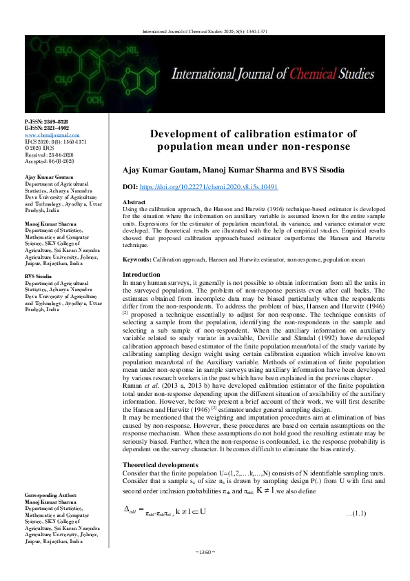 Pdf Development Of Calibration Estimator Of Population Mean Under Non Response