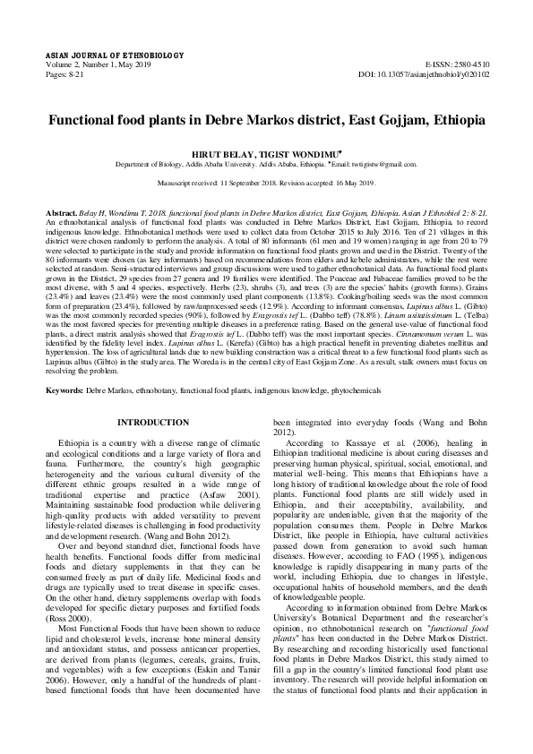 (PDF) Functional food plants in Debre Markos district, East Gojjam ...