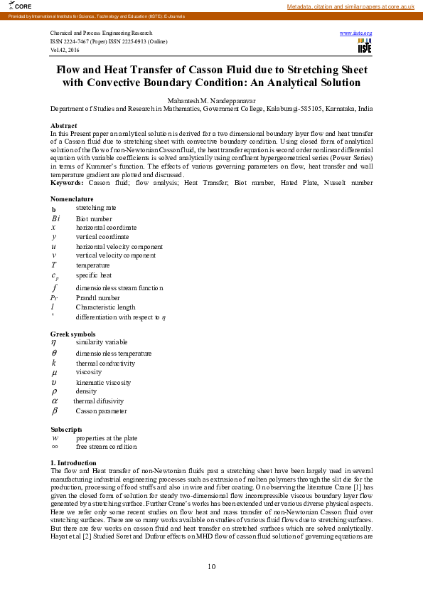 (PDF) Flow and Heat Transfer of Casson Fluid due to Stretching Sheet with Convective Boundary ...