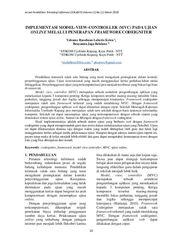 (PDF) Implementasi Model-View-Controller (MVC) Pada Ujian Online ... (PDF) Implementasi Model-View-Controller (MVC) Pada Ujian Online ...