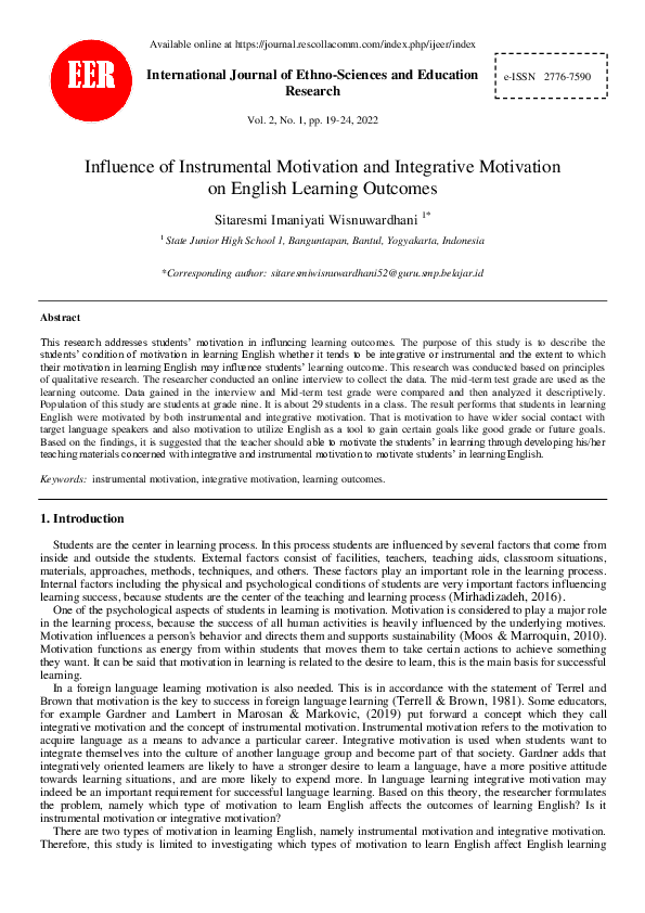 (PDF) Influence of Instrumental Motivation and Integrative Motivation ...