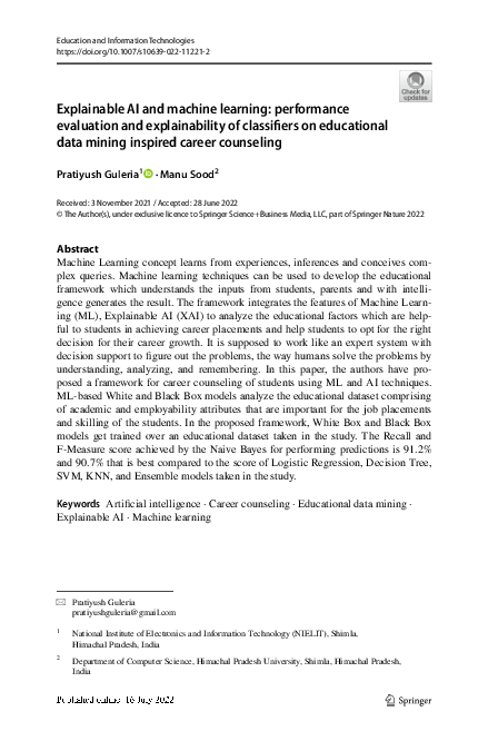 Pdf Explainable Ai And Machine Learning Performance Evaluation And