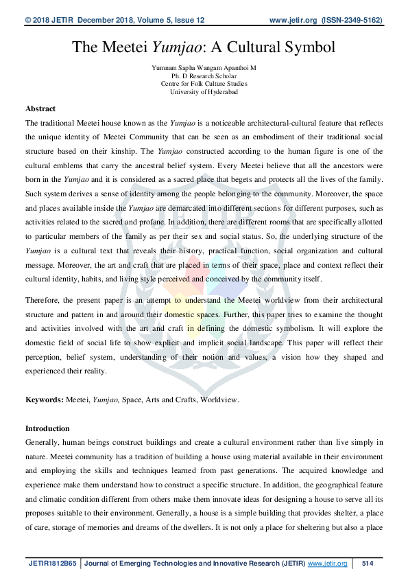 (PDF) The Meetei Yumjao: A Cultural Symbol