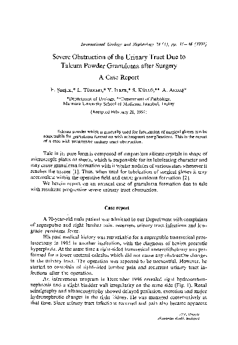 (PDF) Severe obstruction of the urinary tract due to talcum powder ...