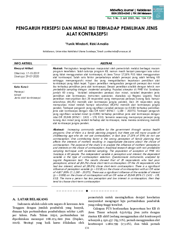 (PDF) Pengaruh Persepsi Dan Minat Ibu Terhadap Pemilihan Jenis Alat Kontrasepsi