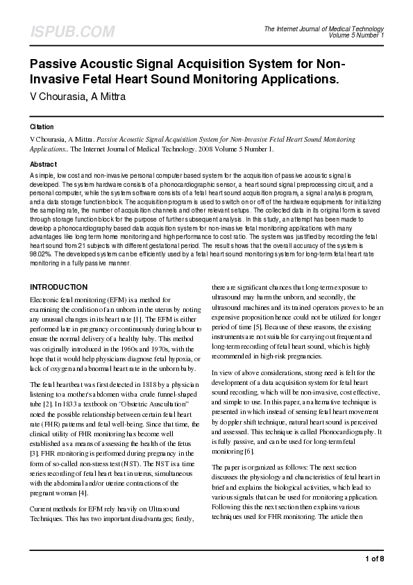 (PDF) Passive Acoustic Signal Acquisition System for Non-Invasive Fetal ...